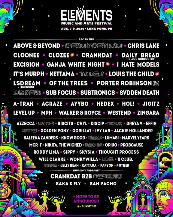 Elements Music and Arts Festival 2026 Lineup — August 7 - 9, 2026 • Humble
